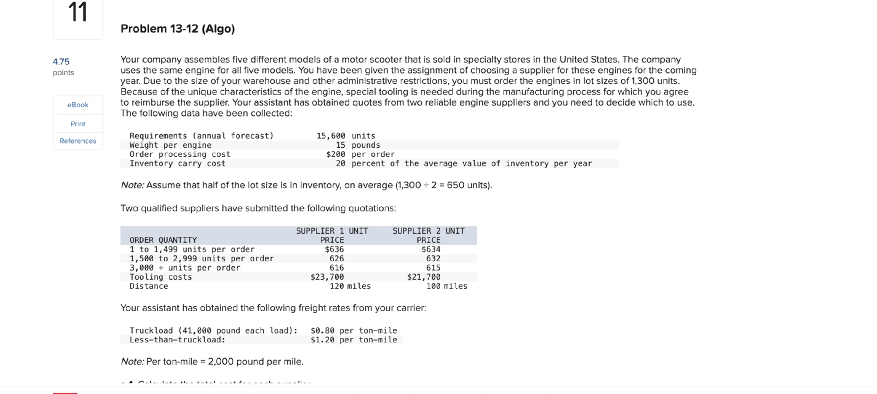 Solved Note: Per ton-mile =2,000 ﻿pound per mile.a-1. | Chegg.com