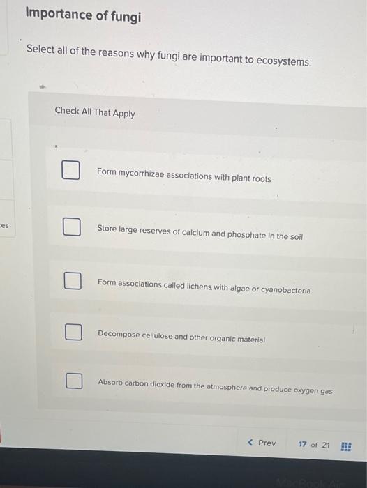 Solved Importance of fungi Select all of the reasons why | Chegg.com
