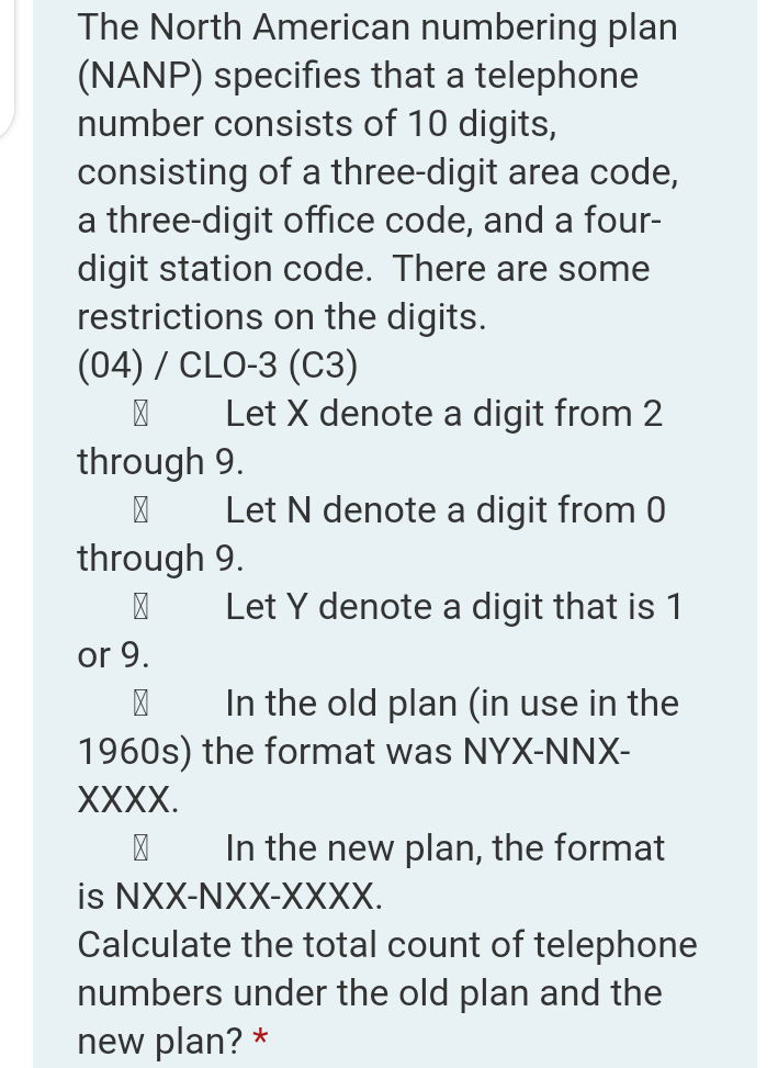 Solved The North American numbering plan (NANP) specifies | Chegg.com