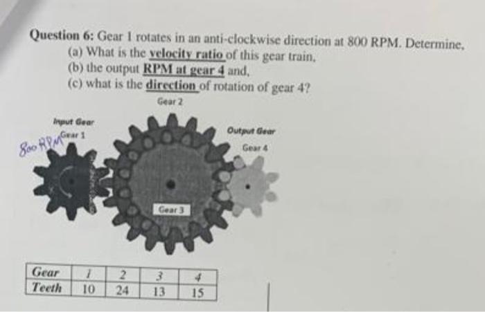 Solved Question 6: Gear 1 rotates in an anti-clockwise | Chegg.com
