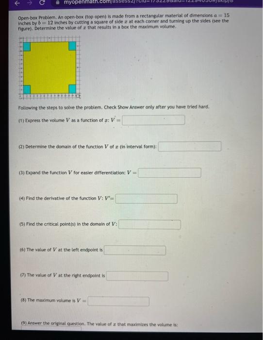 Solved Open-box Problem, An open-box (top open) is made from | Chegg.com