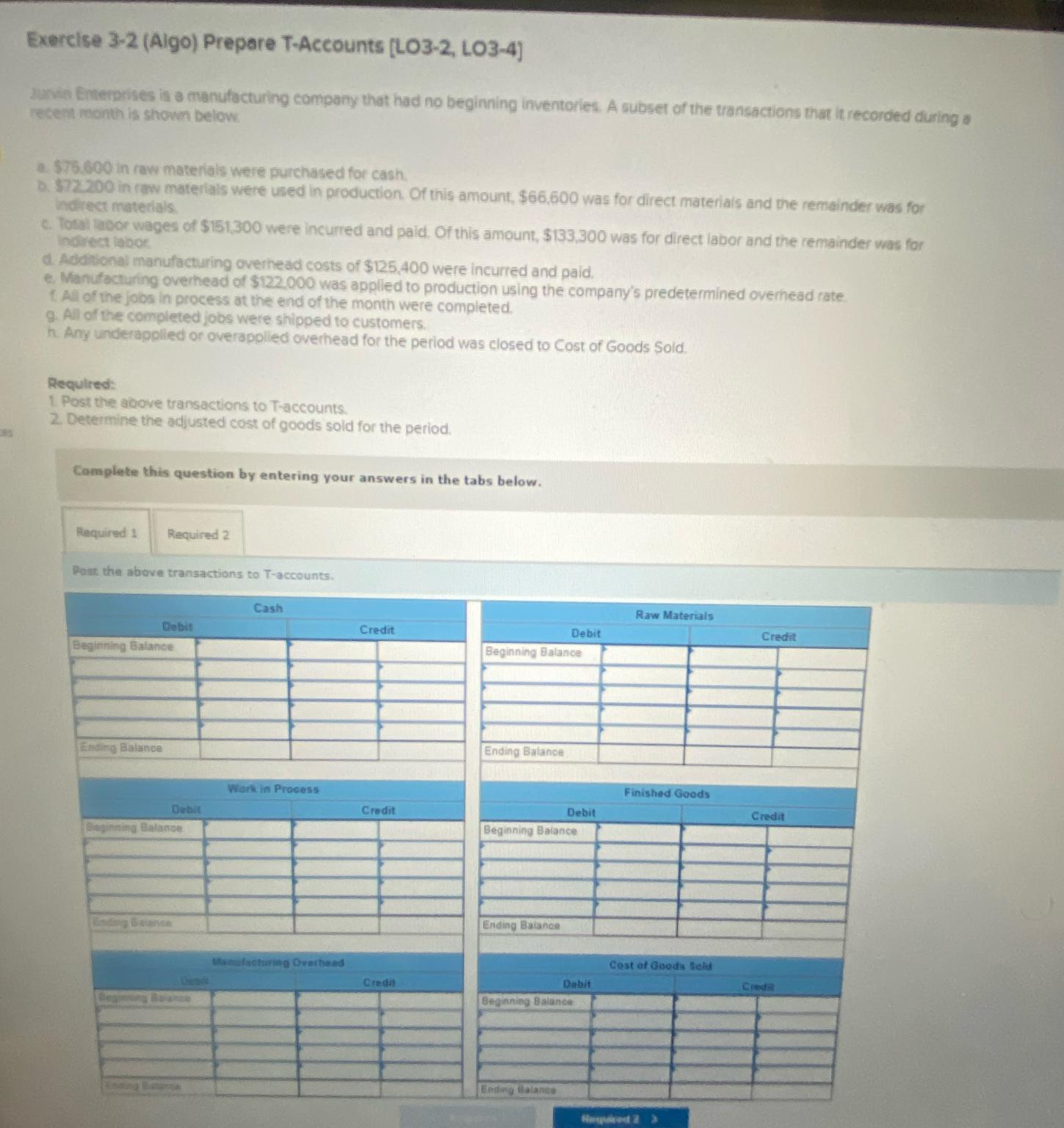 Solved Exercise 3-2 (Algo) ﻿Prepare T-Accounts [LO3-2, | Chegg.com