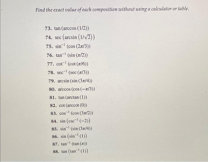 Solved Find the exact value of each composition without | Chegg.com