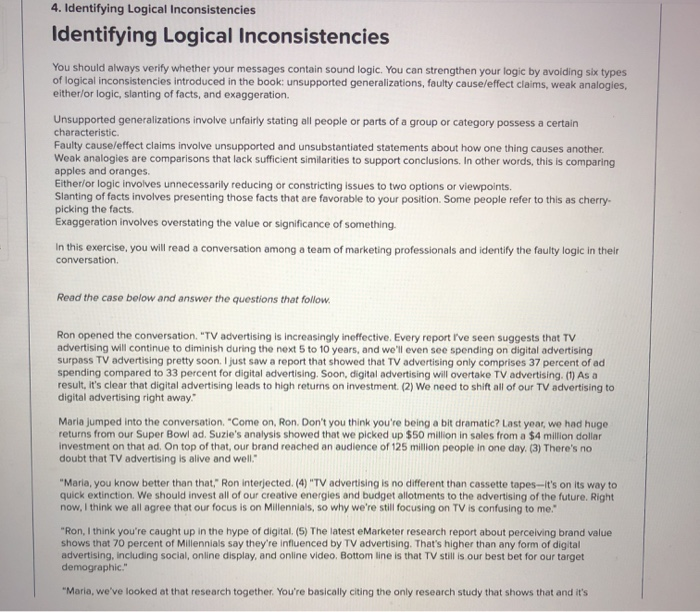 Solved 4. Identifying Logical Inconsistencies Identifying | Chegg.com