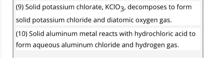 Solved (9) Solid potassium chlorate, KClO3, decomposes to | Chegg.com
