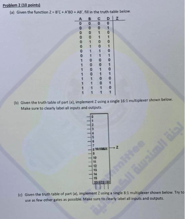 Solved (a) Given the function Z=B′C+A′BD+AB′, fill in the | Chegg.com