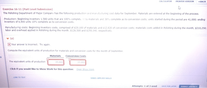 Solved CALCULATOR PRINTER VERSION « BACK Exercise 16-11 | Chegg.com