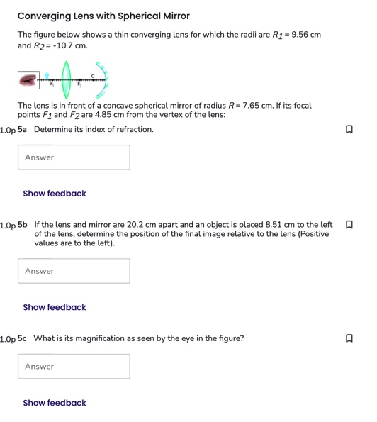 Solved Converging Lens with Spherical MirrorThe figure below | Chegg.com
