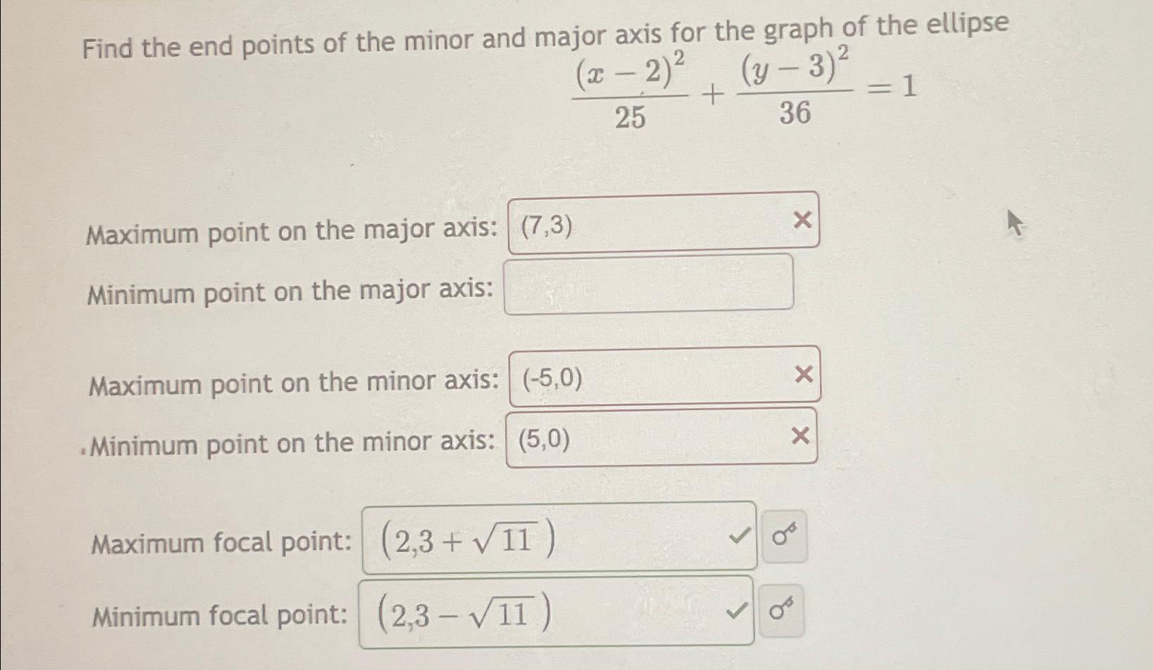 Solved Find the end points of the minor and major axis for | Chegg.com