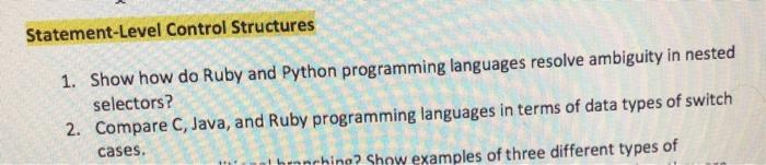 Solved Statement-Level Control Structures 1. Show how do | Chegg.com