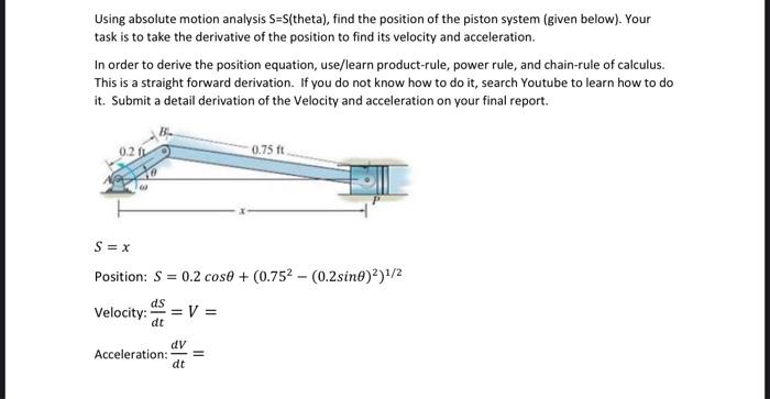 Solved Using absolute motion analysis S=S (theta), find the | Chegg.com