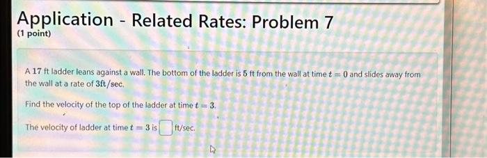 Solved Application - Related Rates: Problem 7 (1 point) A | Chegg.com