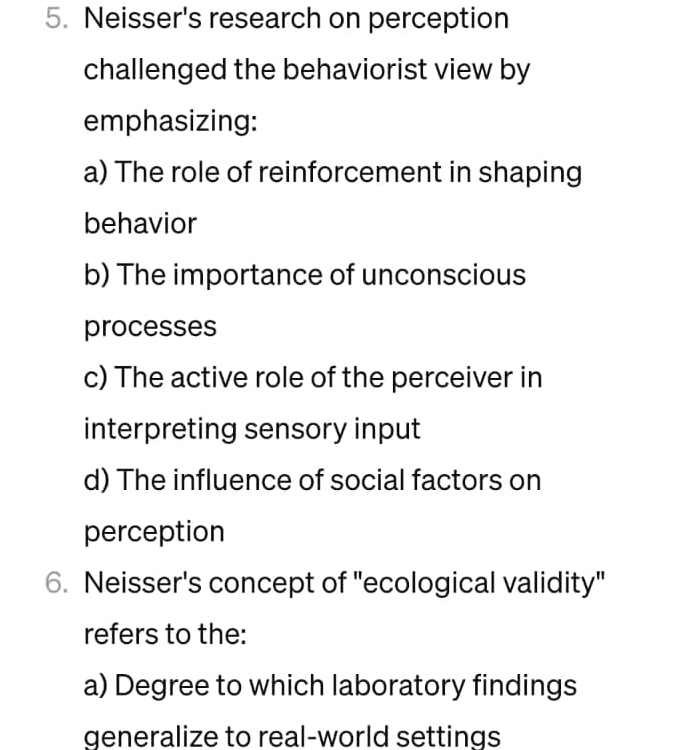 Solved Neisser's research on perception challenged the | Chegg.com