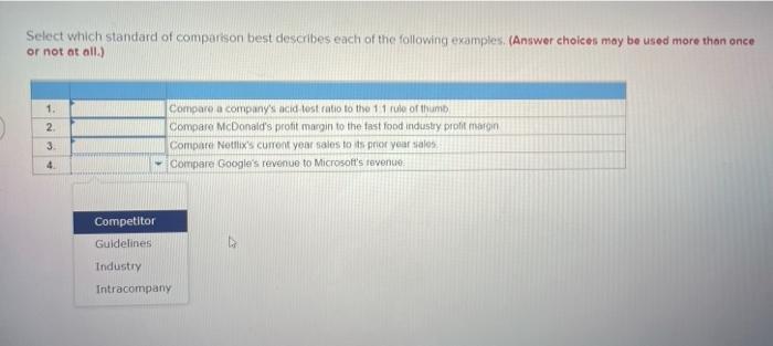 Solved Select which standard of comparison best describes | Chegg.com
