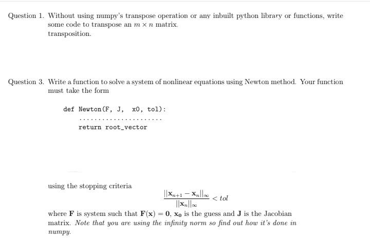 Solved Estion 1 Without Using Numpys Transpose Operation