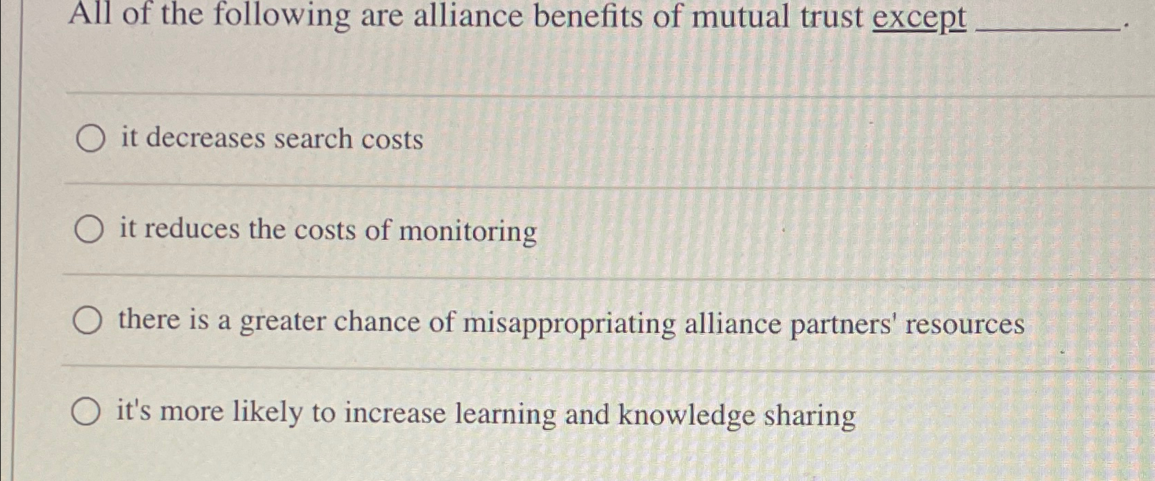 Solved All of the following are alliance benefits of mutual | Chegg.com