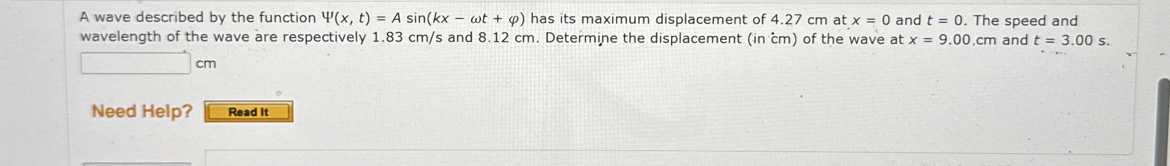 Solved A wave described by the function Ψ(x,t)=Asin(kx-ωt+φ) | Chegg.com