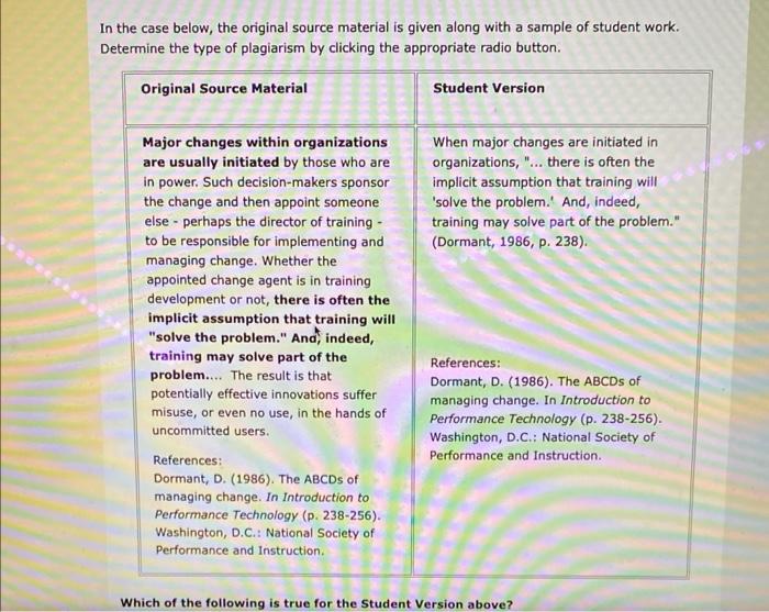 In the case below, the original source material is | Chegg.com