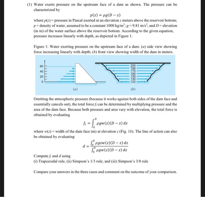 Solved Water exerts pressure on the upstream face of a dam | Chegg.com