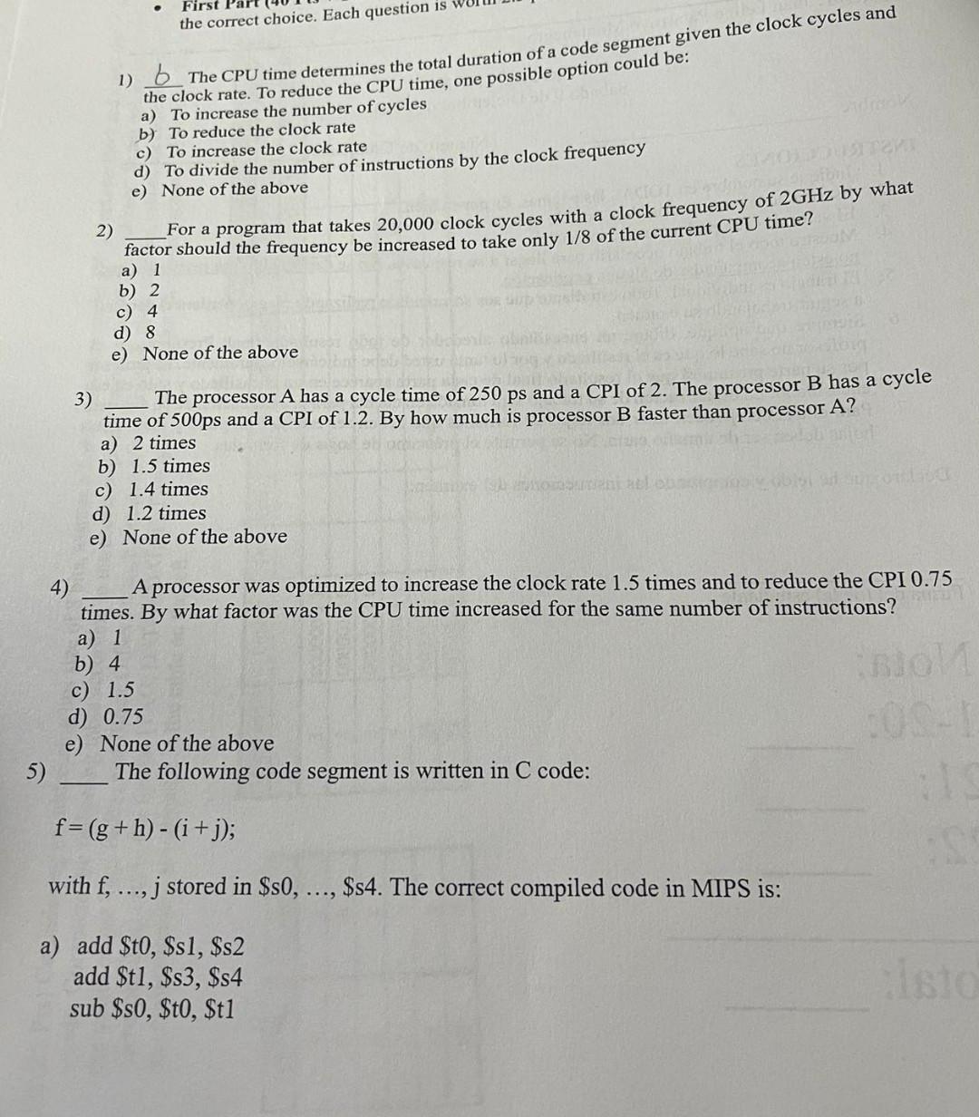 Solved 1) b The CPU time determines the total duration of a | Chegg.com