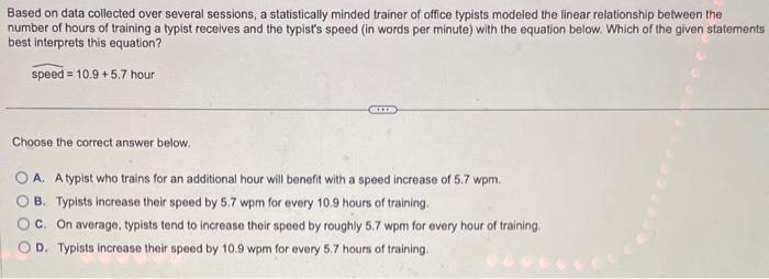 Solved Based on data collected over several sessions, a | Chegg.com