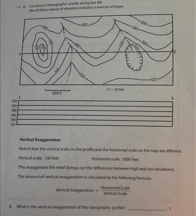 13. A. Construct a topographic profile along line AB. | Chegg.com