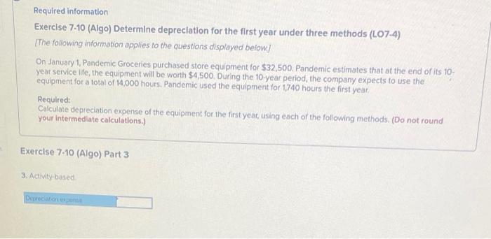 Solved Required information Exercise 7-10 (Algo) Determine | Chegg.com