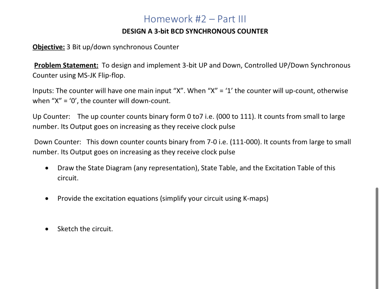 Homework #2 - ﻿Part IIIDESIGN A 3-bit BCD SYNCHRONOUS | Chegg.com