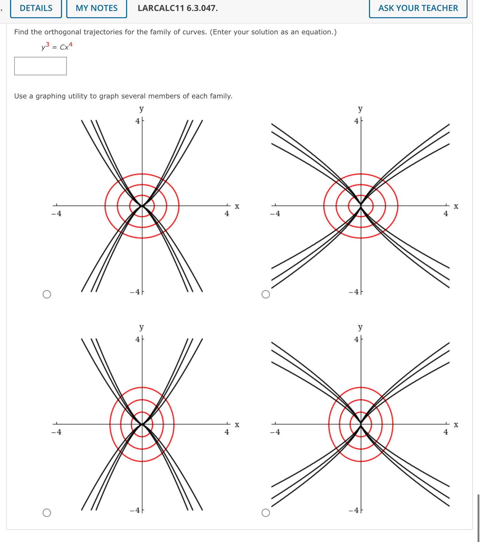 Solved LARCALC11 6.3.047.Find the orthogonal trajectories | Chegg.com