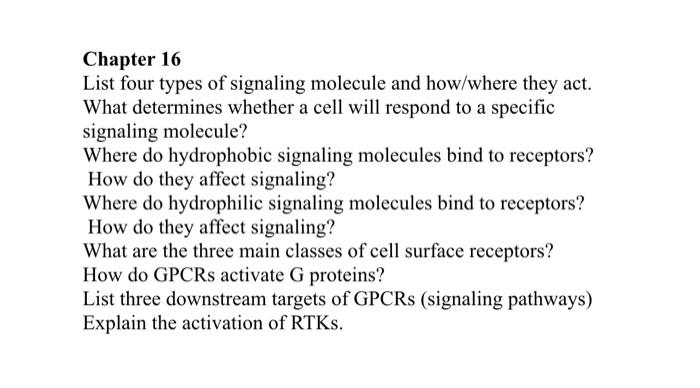 Solved Chapter 16 List four types of signaling molecule and | Chegg.com