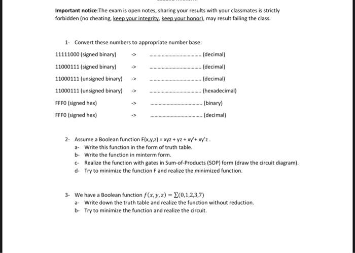 Solved Important notice:The exam is open notes, sharing your | Chegg.com