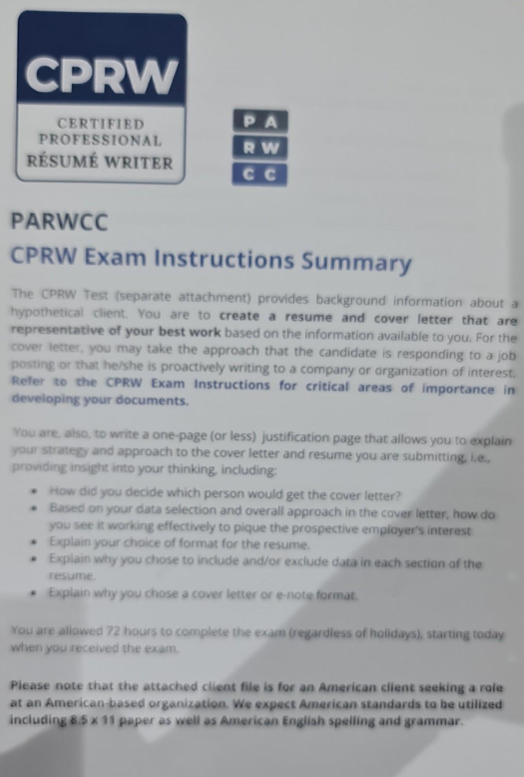 CPRW PA CERTIFIED PROFESSIONAL RÉSUMÉ WRITER GER RW | Chegg.com