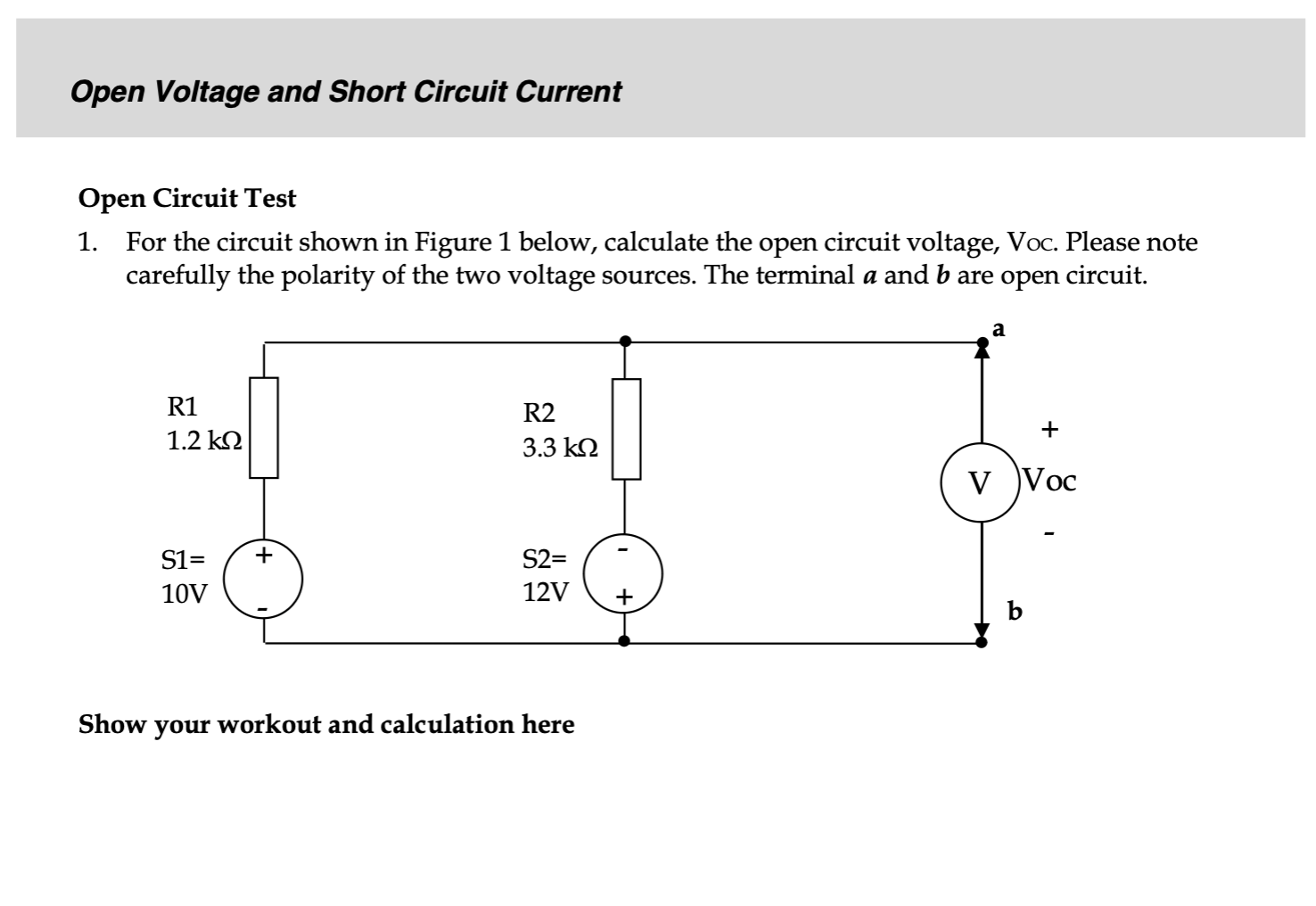 Open Voltage and Short Circuit CurrentOpen Circuit | Chegg.com