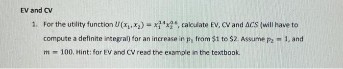 Solved 1. For the utility function U(x1,x2)=x10.4x20.6, | Chegg.com