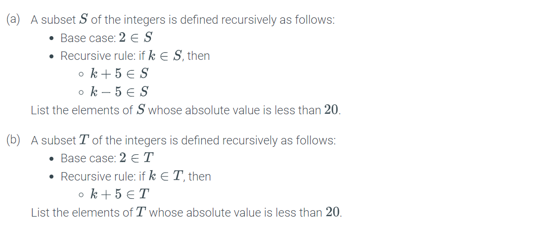 Solved (a) ﻿A subset S ﻿of the integers is defined | Chegg.com