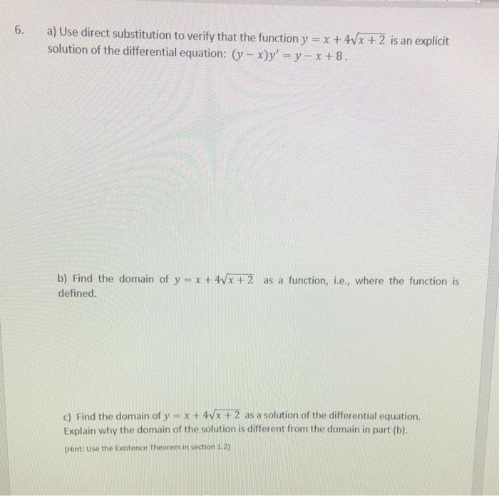 Solved 6. a) Use direct substitution to verify that the | Chegg.com