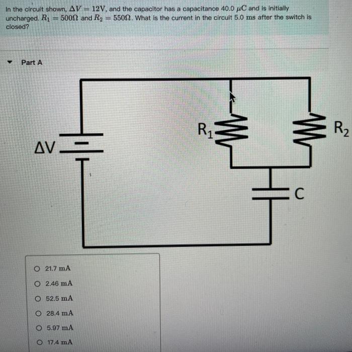 Solved In the circuit shown, AV = 12V, and the capacitor has | Chegg.com