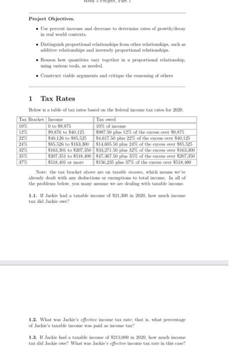 Solved Project Objectives. - Use percent increase and | Chegg.com