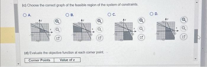 Solved (d) Evaluate the objective function at each corner | Chegg.com