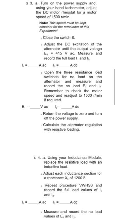 Solved Experiment 11 The Alternator Under Load Objective