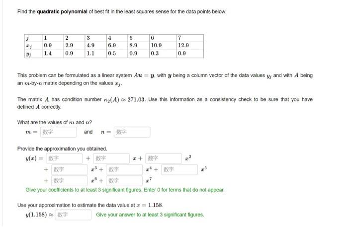 Solved Find the quadratic polynomial of best fit in the | Chegg.com