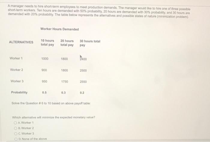 Solved A manager needs to hire short-term employees to meet | Chegg.com