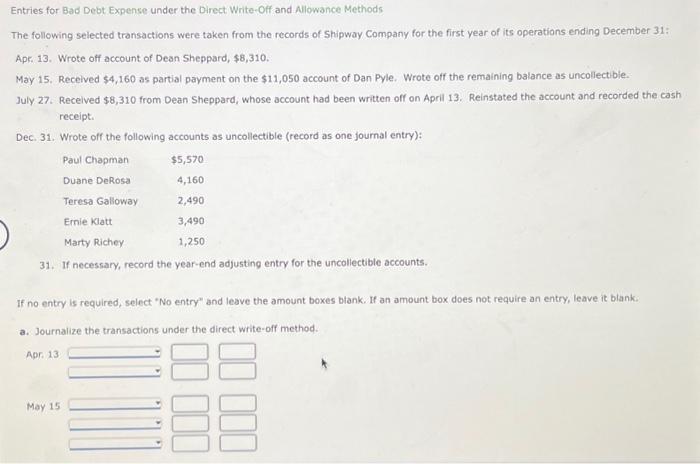 Solved Entries for Bad Debt Expense under the Direct | Chegg.com