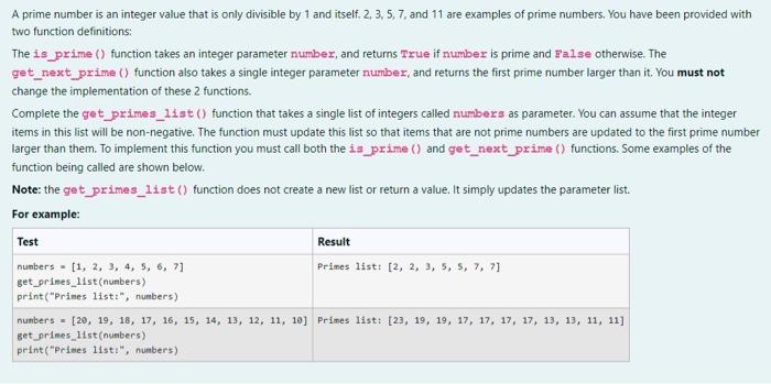Solved A prime number is an integer value that is only | Chegg.com