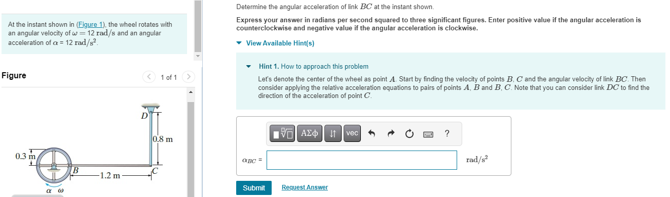 Determine the angular acceleration of link BC ﻿at the | Chegg.com