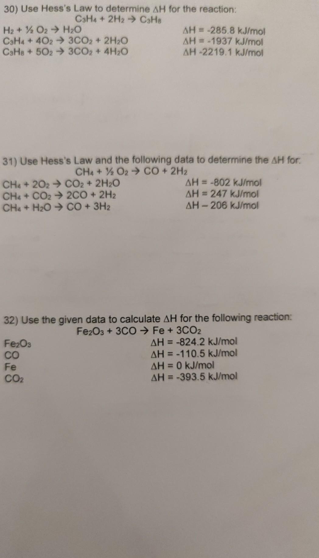 Solved 30) Use Hess's Law to determine AH for the reaction: | Chegg.com