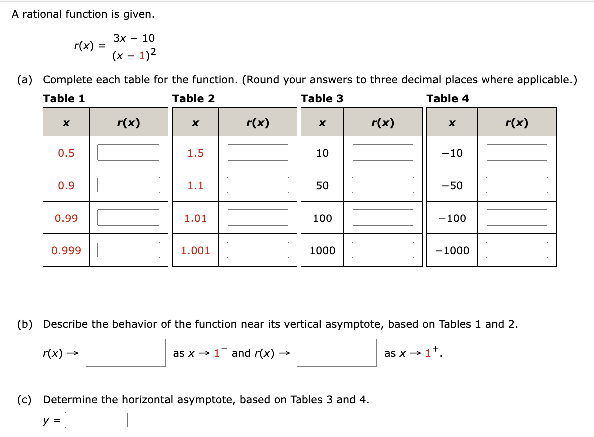 Solved A rational function is given.r(x)=3x-10(x-1)2(please | Chegg.com