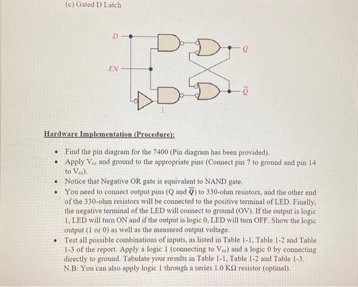 Solved (c) Gated D Latch Hardware Implementation | Chegg.com