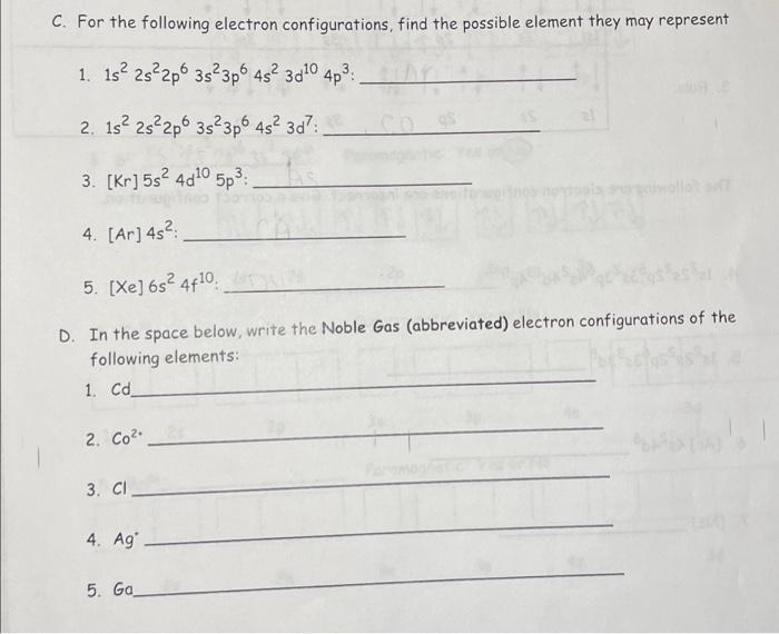 Solved C. For the following electron configurations, find | Chegg.com