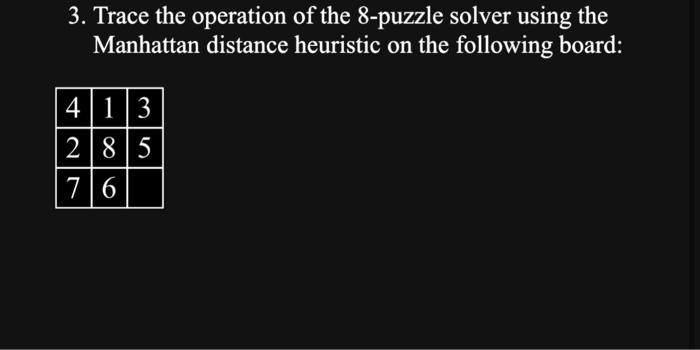 Solved 3. Trace the operation of the 8-puzzle solver using | Chegg.com